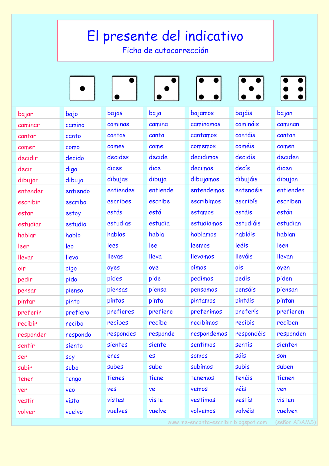 Me encanta escribir en español: Juego de conjugacion de verbos (el ...
