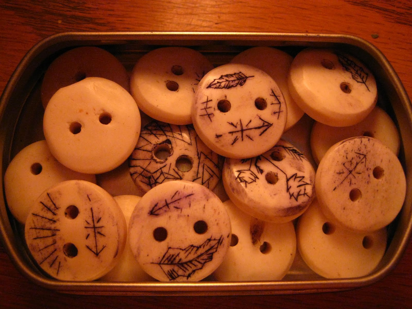 thatcher: cow bone scrimshaw buttons