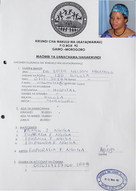 WAKULU WA UKAYA: FOMU ZA USAJILI WA WANAKIKUNDI