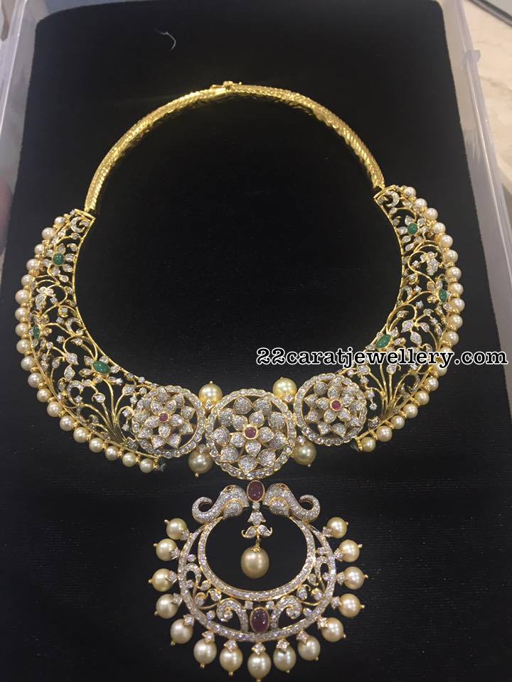 South Pearls Studded Grand Diamond Sets - Jewellery Designs