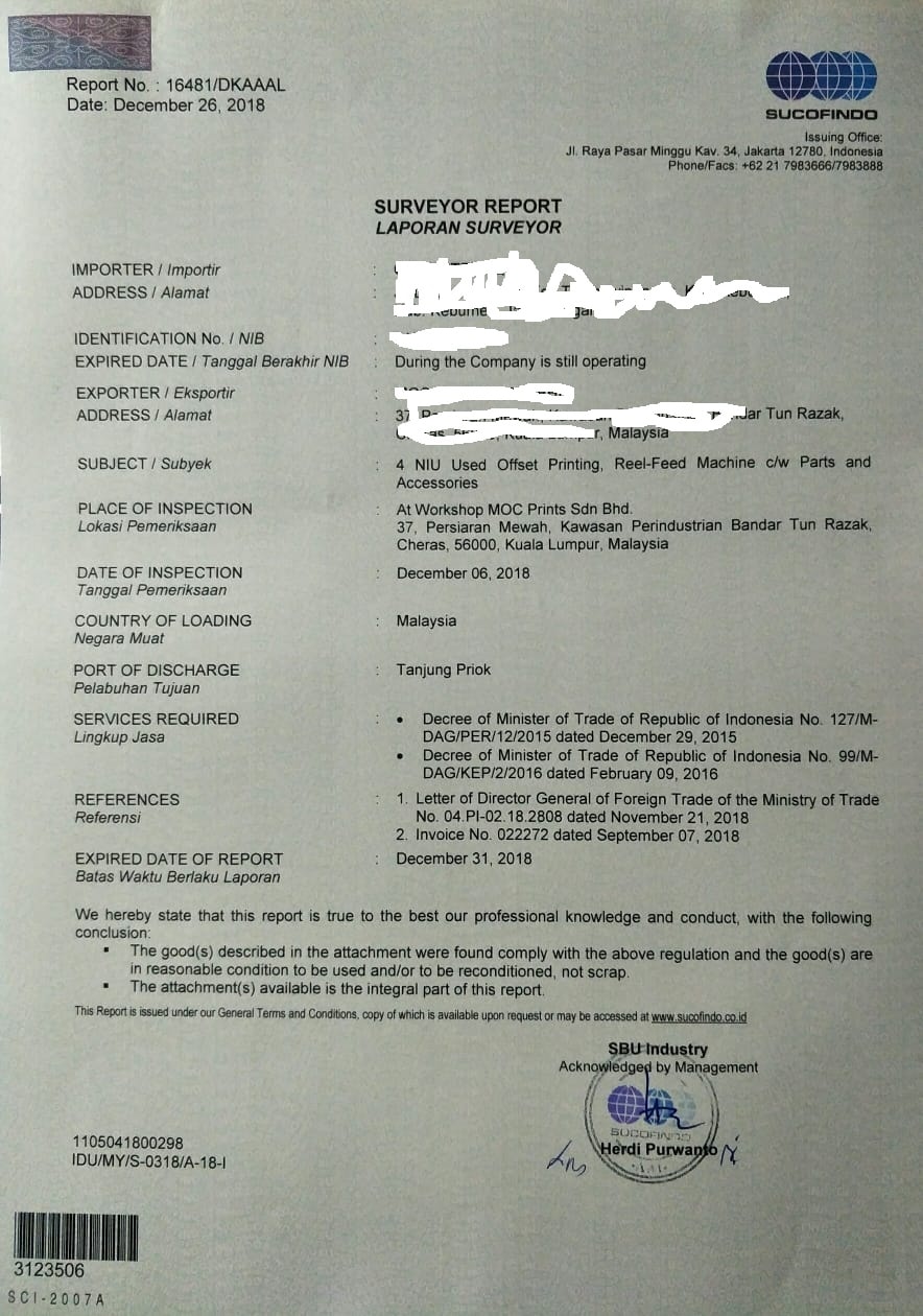Contoh Surat Laporan Surveyor Sucofindo dan Laporan Surveyor KSO ...
