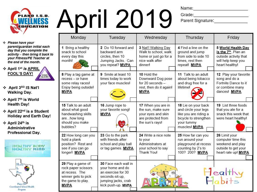 Christie PE: April Fitness Calendar ....