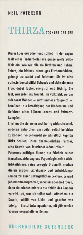 PoSeWe - Maritime Bücher und Schriften: Neil Paterson - Thirza. Tochter ...