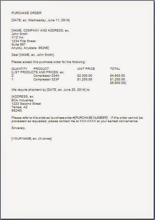 Purchase Order Letter Format in Word Purchase Order Letter Format in Word