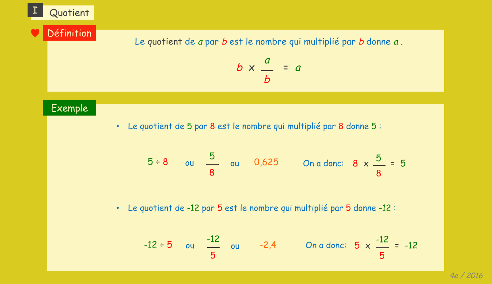 Cours de Maths / 4e 2016: CH 7 - Opérations sur les fractions