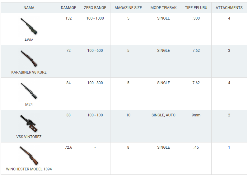 Jenis Senjata di PUBG