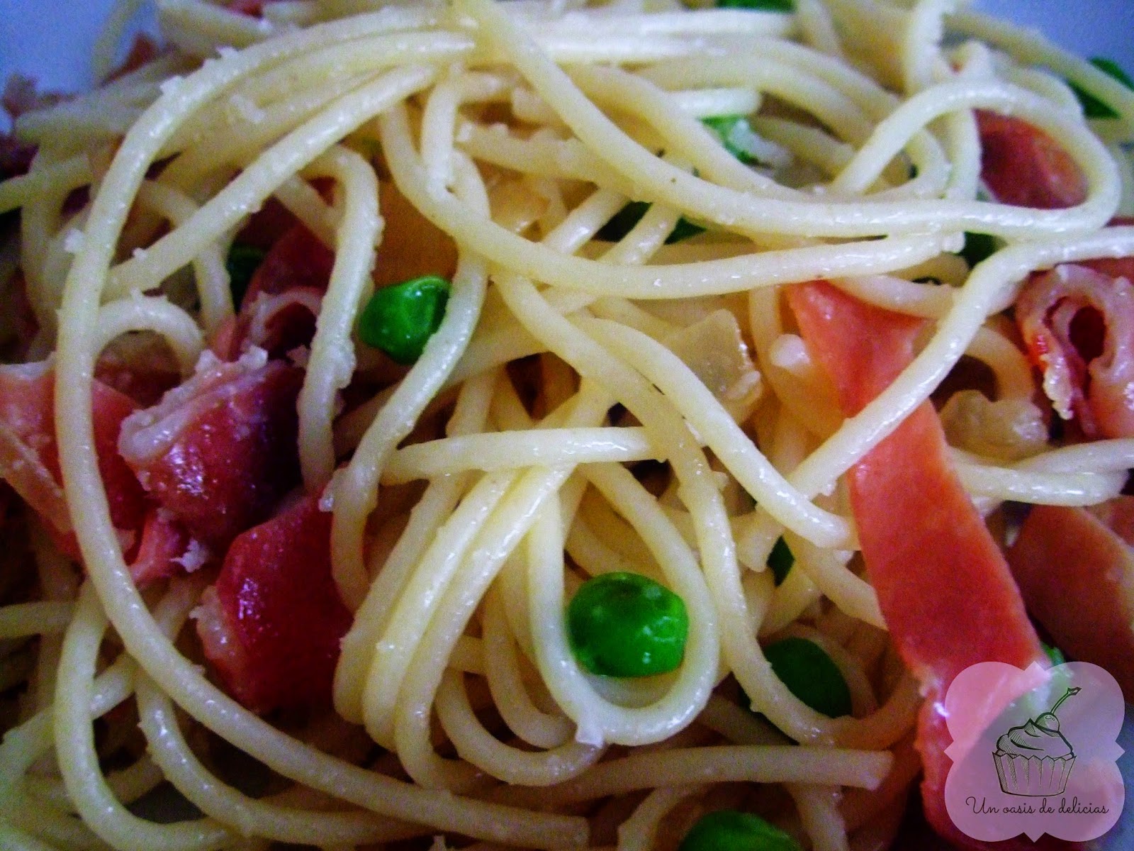 Espaguetis con jamón serrano y guisantes | Cocina