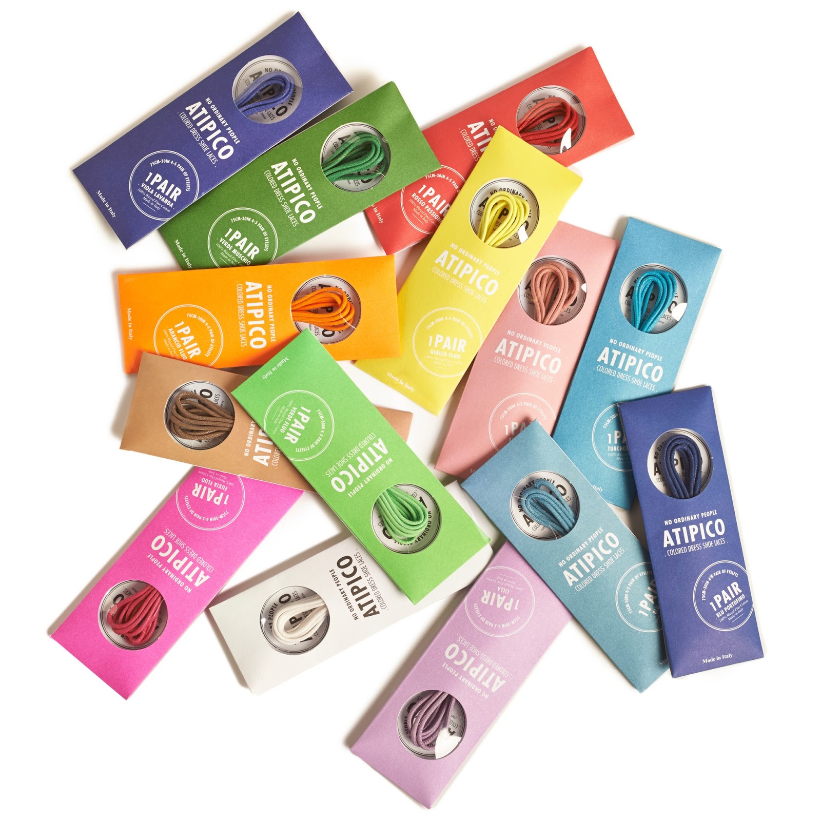 Atipico Coloured Dress Shoe Laces on Packaging of the World - Creative ...