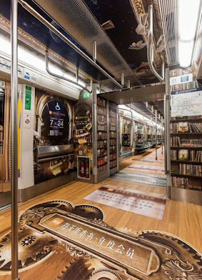 Bookshelf: Beijing underground trains 'bookshelves'