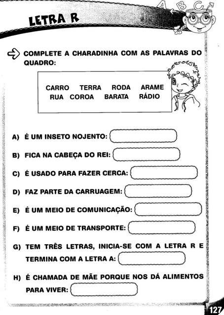 Poema e atividades com a letra R.