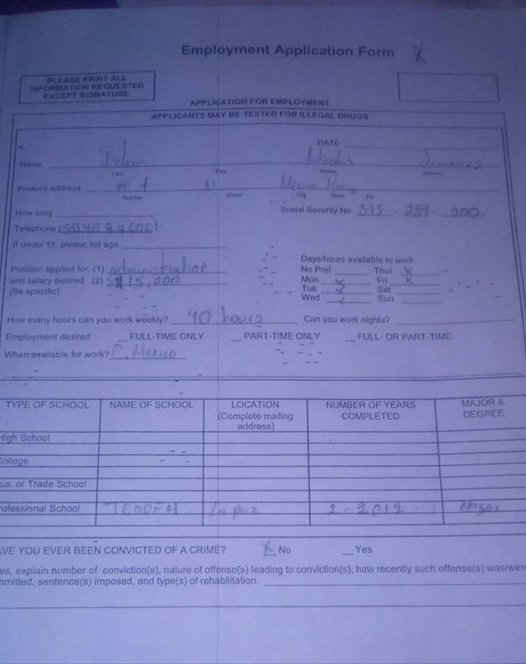 MODULE VII: Employment Application Form