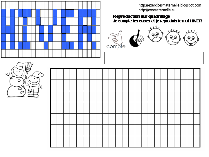Maternelle: Reproduction sur quadrillage : le mot hiver