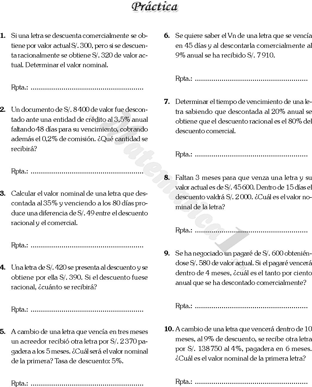 REGLA DE DESCUENTO COMERCIAL EJERCICIOS RESUELTOS PDF
