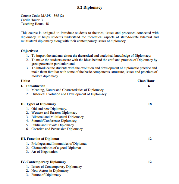 Third Semester Course Syllabus of Master Degree Political Science (TU)