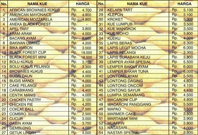Harga Menu Pastel Ma' Cik Kelapa Gading