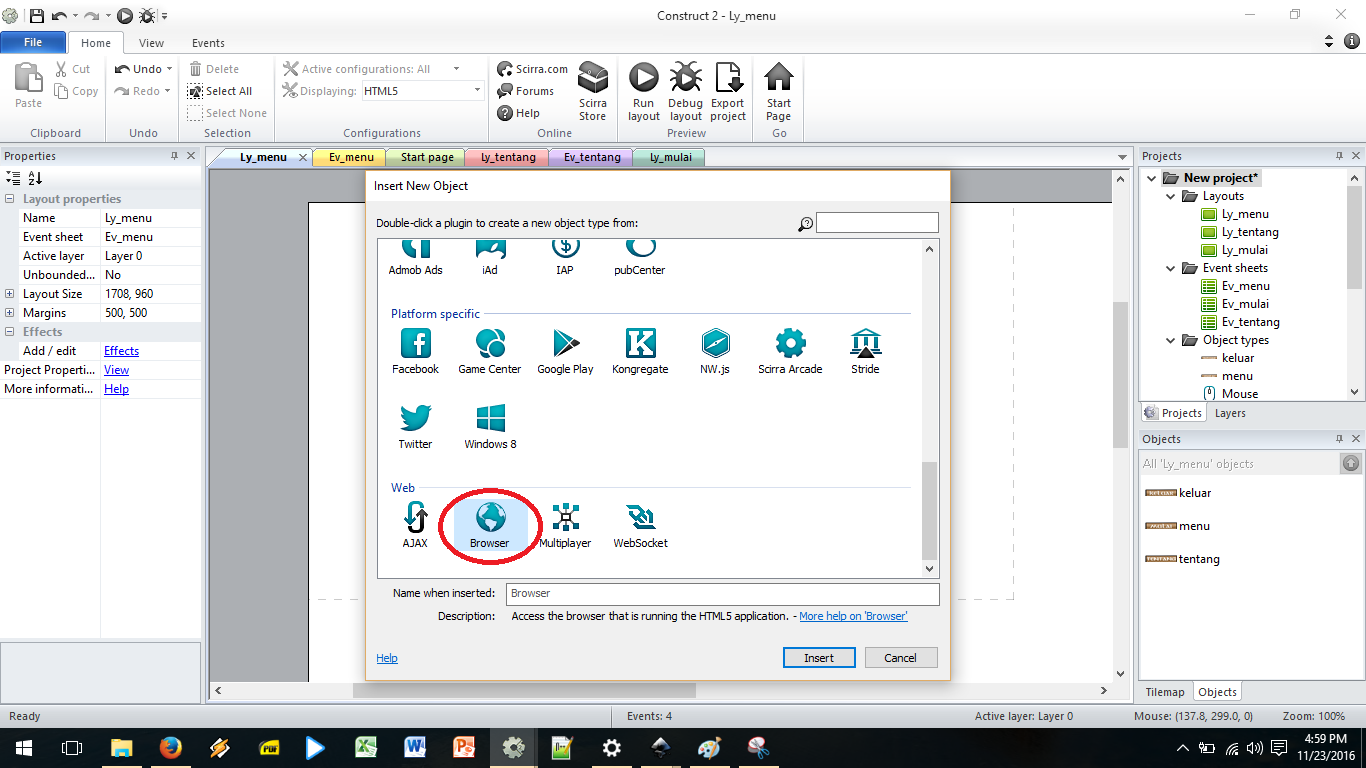 Cara Membuat menu pada Construct 2 Bagi Pemula - Asep Zaenuri