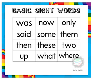 Teacher Fun Files: Basic Sight Words Charts