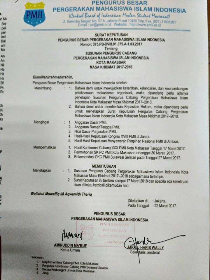 PB PMII Terbitkan SK PMII Makassar, Anzhal: PMII Harus Kembali ke ...