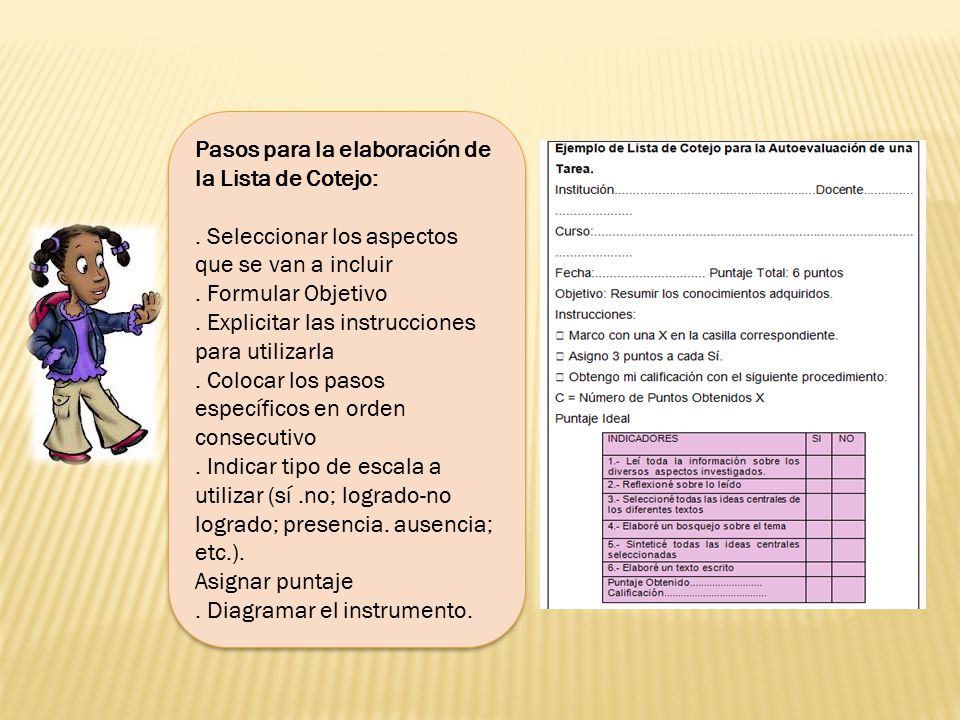 LISTAS DE VERIFICACIÓN: COTEJO Y ESTIMATIVAS: LISTA DE COTEJO
