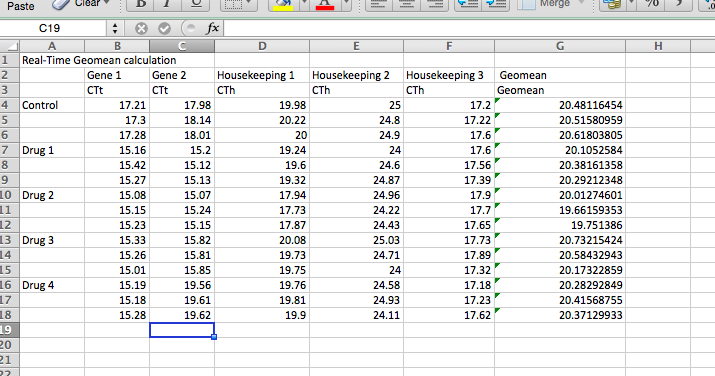Bioscy Home: Calculating the Geometric Mean/Geomean of Housekeeping ...