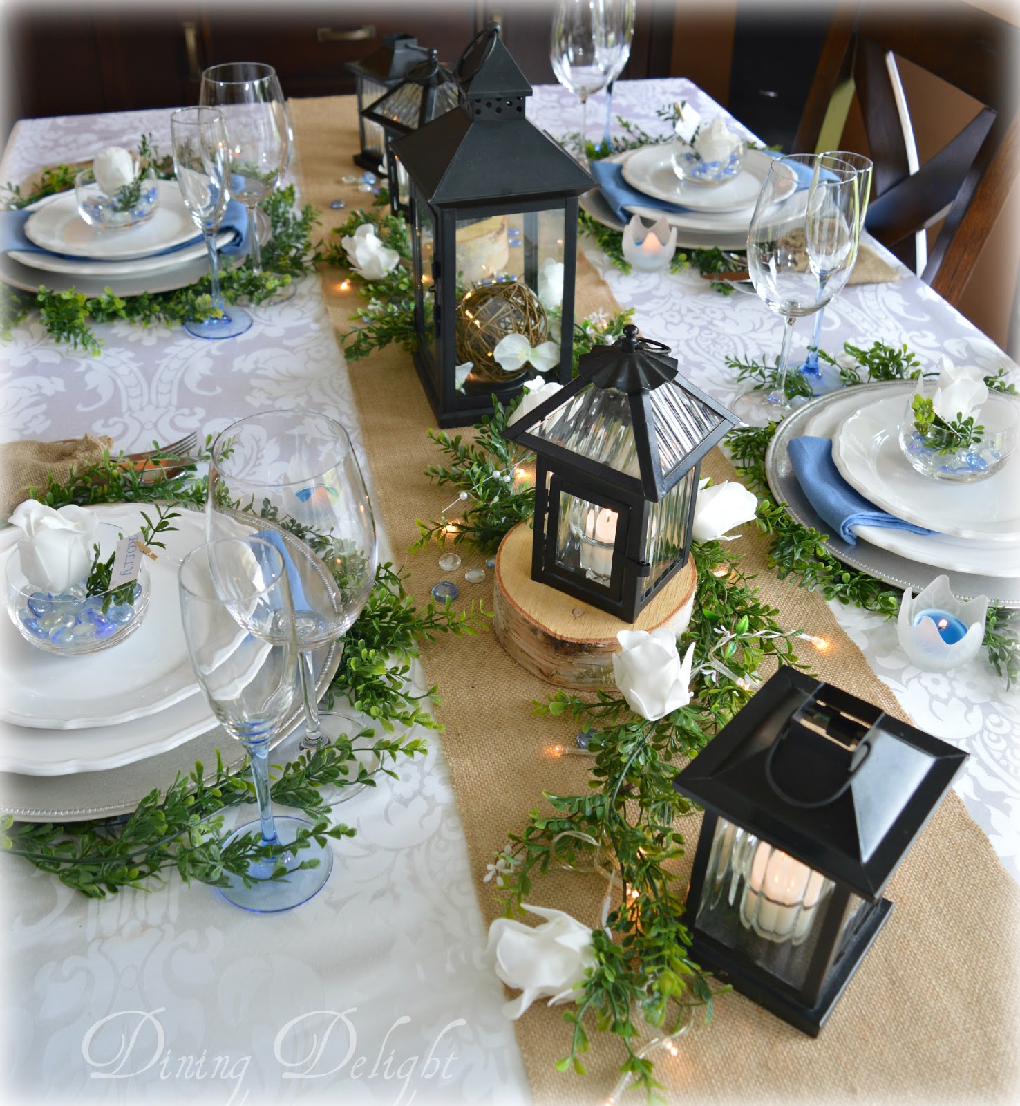 Dining Delight: White Roses & Black Lanterns Tablescape