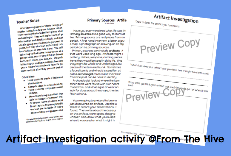 From The Hive: artifact investigation- hands on primary sources activity