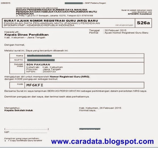 Info Pendidikan: Cara Cetak S26a-Surat Ajuan NRG Baru di Padamu Negeri