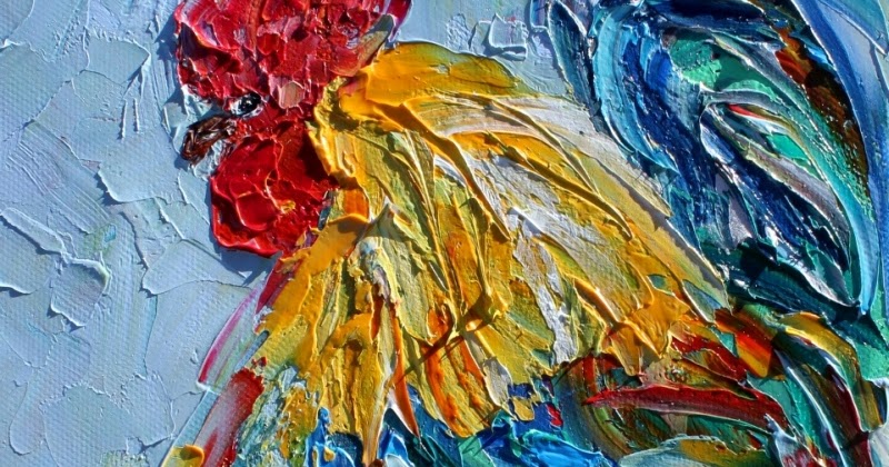 Karen Tarlton: Rooster and Sheep paintings original oil palette knife ...