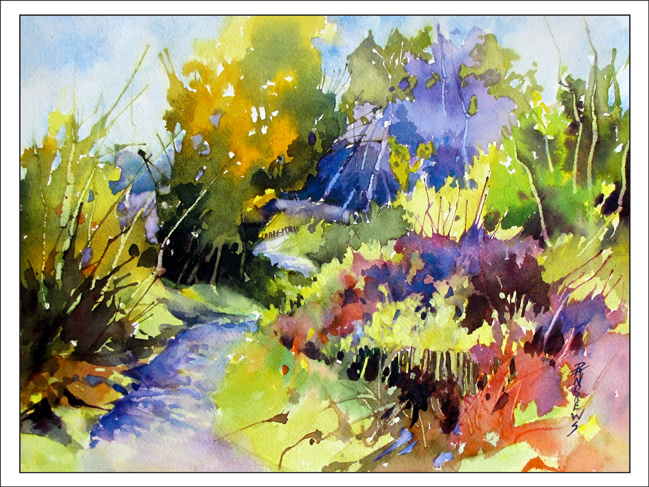 Rae Andrews : Jacaranda Glory, Maui...SOLD!...Watercolor Landscape ...
