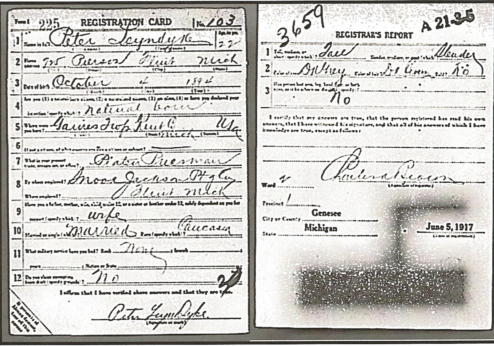 Journey to His Past: Peter Leyndyke's WWI Draft Registration: Military ...