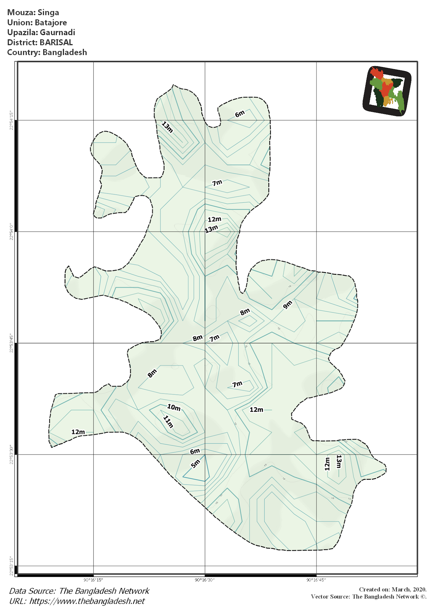 Map of Singa Mouza, Gaurnadi, Barisal
