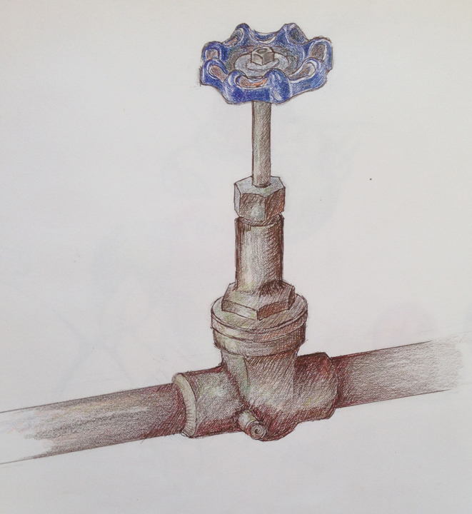 B. J. Adams Small Art Work: Drawing, Pipes and Plumbing