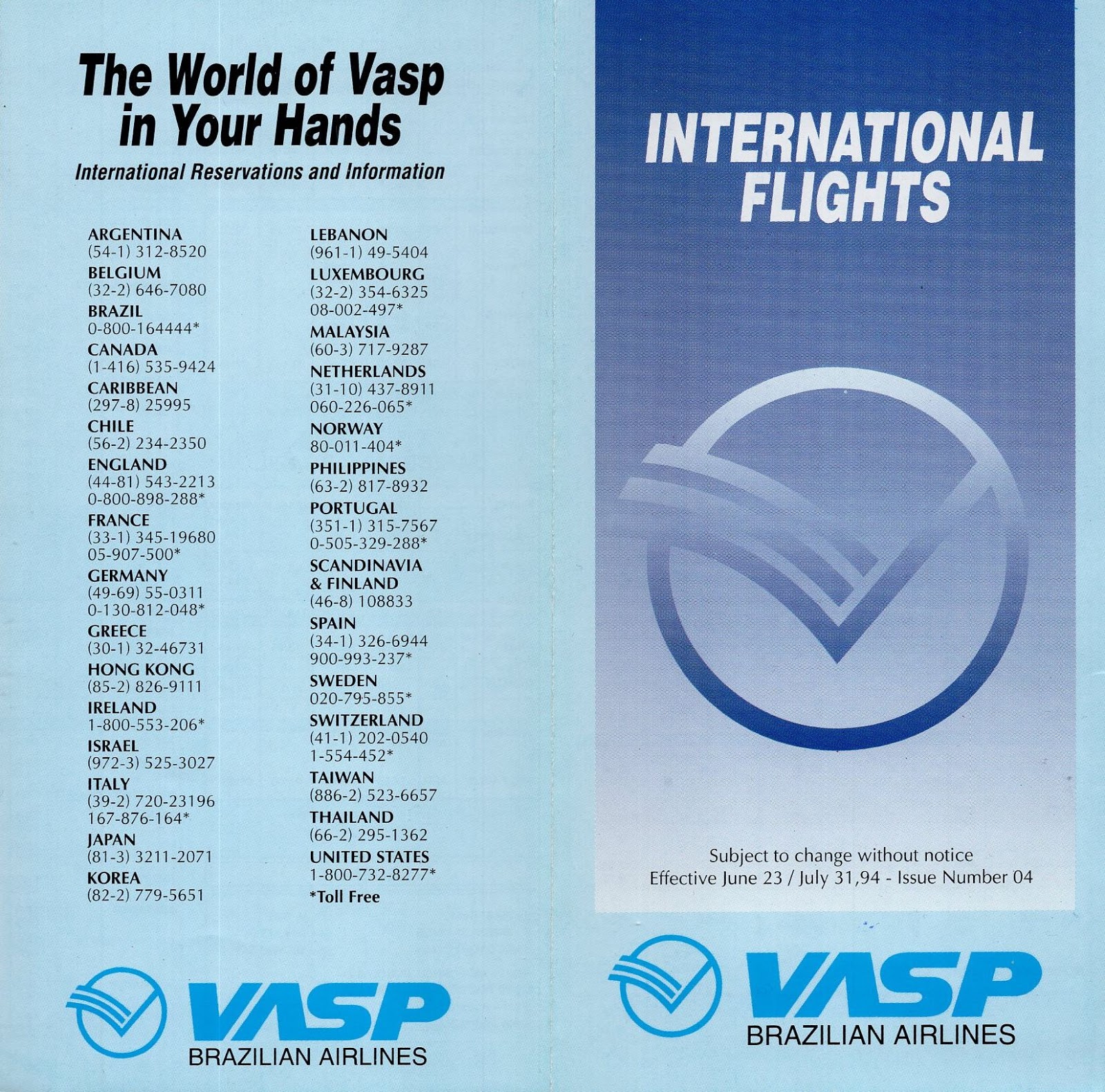 Airline memorabilia: VASP Brazilian Airlines (1994) [completo]