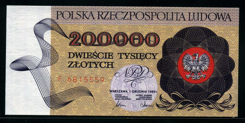 Poland currency 200000 Zloty banknote 1989 Coin of Sigismund III Vasa ...