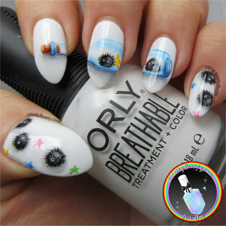 Freehand Soot Sprite Nail Art | IthinityBeauty.com Nail Art Blog