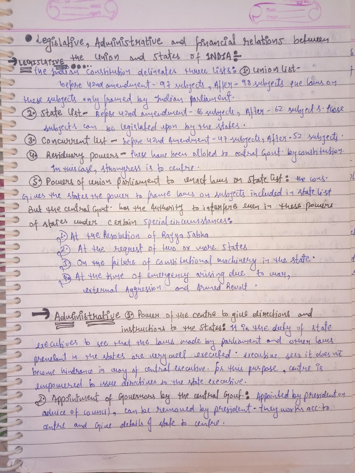 Handwritten Notes of FEDERALISM - Political Science - Class 11th ...