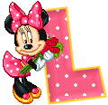 Alfabeto animado de Minnie Mouse con ramo de rosas. - Oh my Alfabetos!