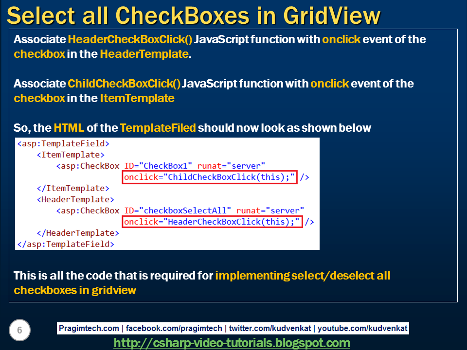 Sql server, .net and c# video tutorial: JavaScript to select all ... Sql server, .net and c# video tutorial: JavaScript to select all ...