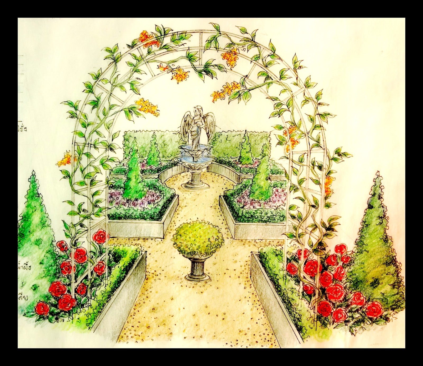 Ladawan Leechulalai: งานปี 2 : วิชา Sketch Design "Formal Garden"
