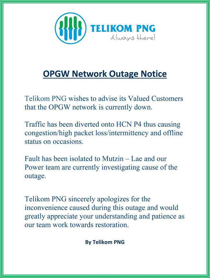 Telikom PNG internet services outage notice - Tech Pacific