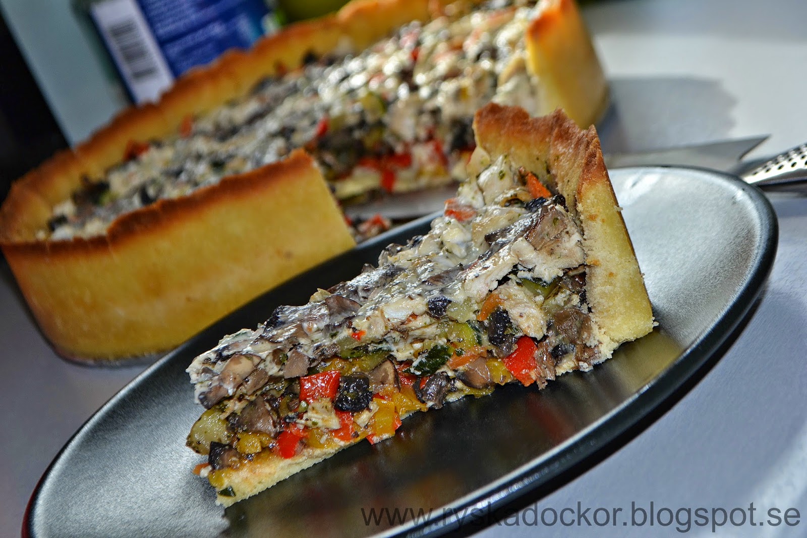 Ryskadockor: Paj med kyckling, zucchini, portabello och paprika :)