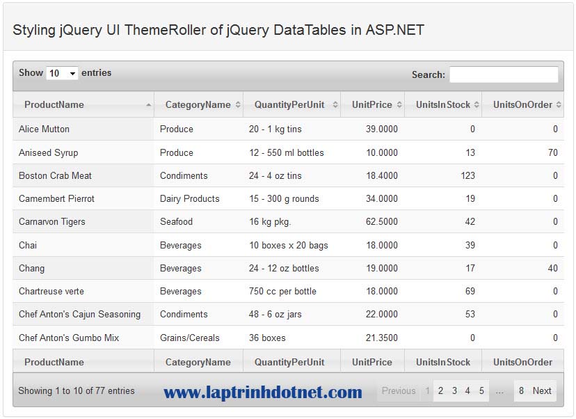 Các kiểu định dạng (Styling) của jQuery DataTables trong Asp.net - Thủ ...