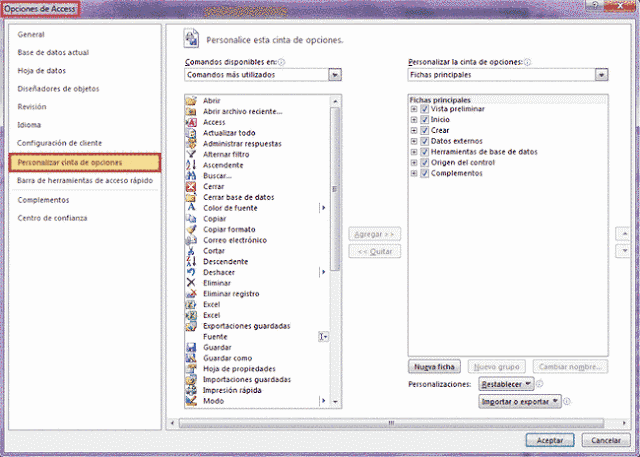 Partes de la Ventana de Microsoft Access - computacion