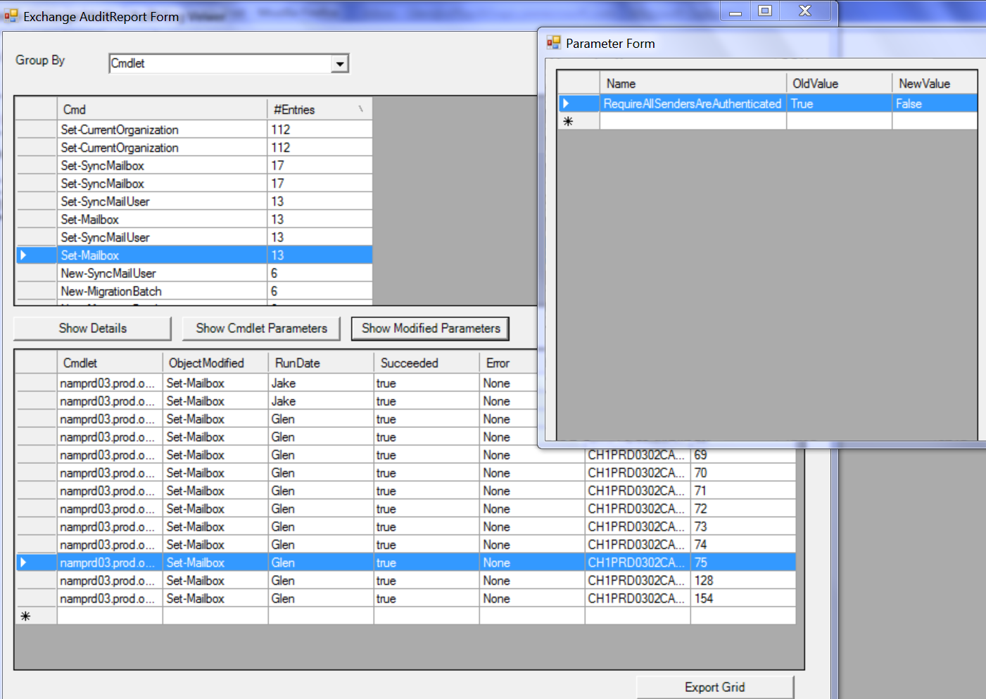 Exchange 2010 Administrator Audit log Powershell GUI