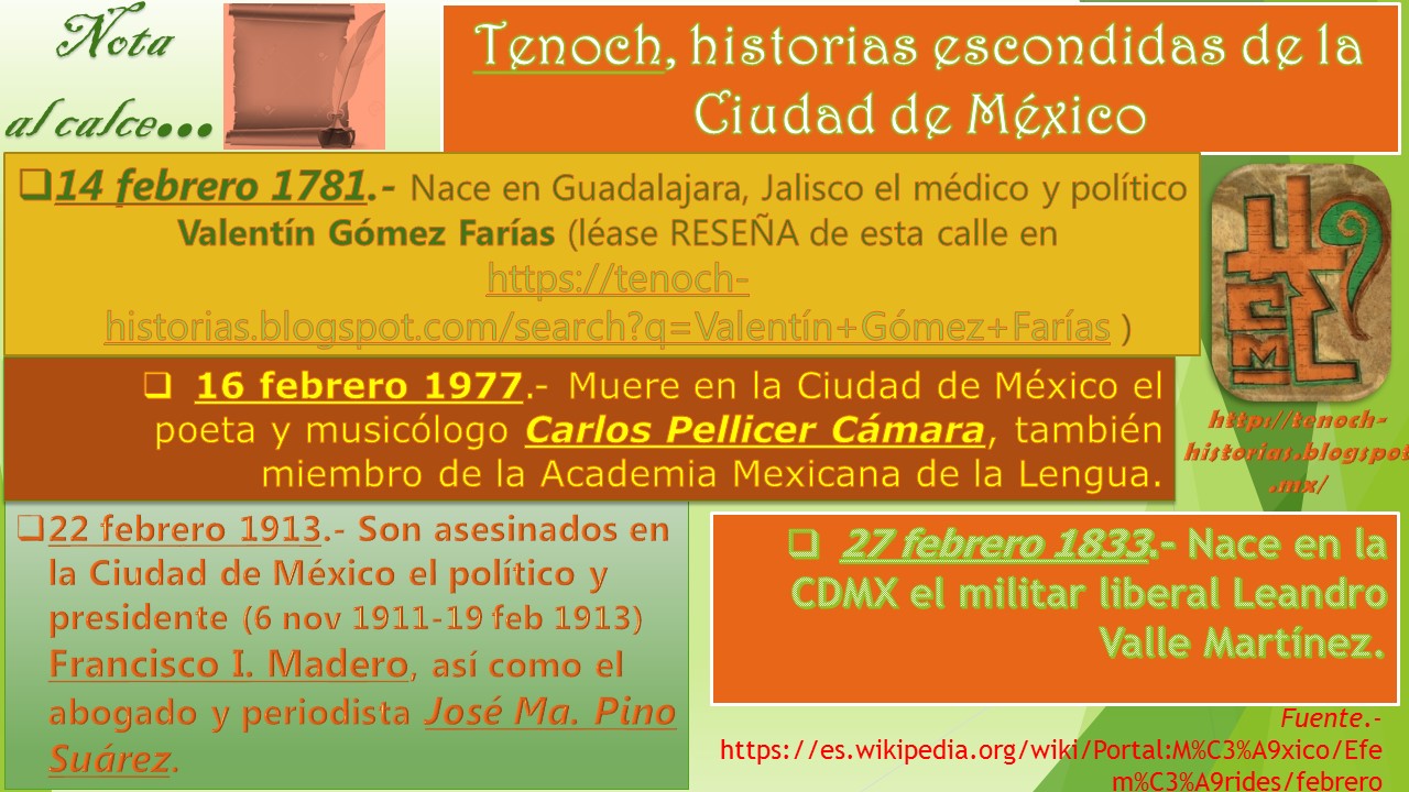 Tenoch, historias escondidas de la Ciudad de México: Nota al calce: febrero