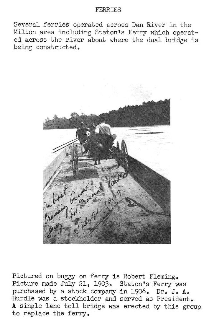 Caswell County North Carolina: Bridges/Ferries (Dan River) at Milton ...