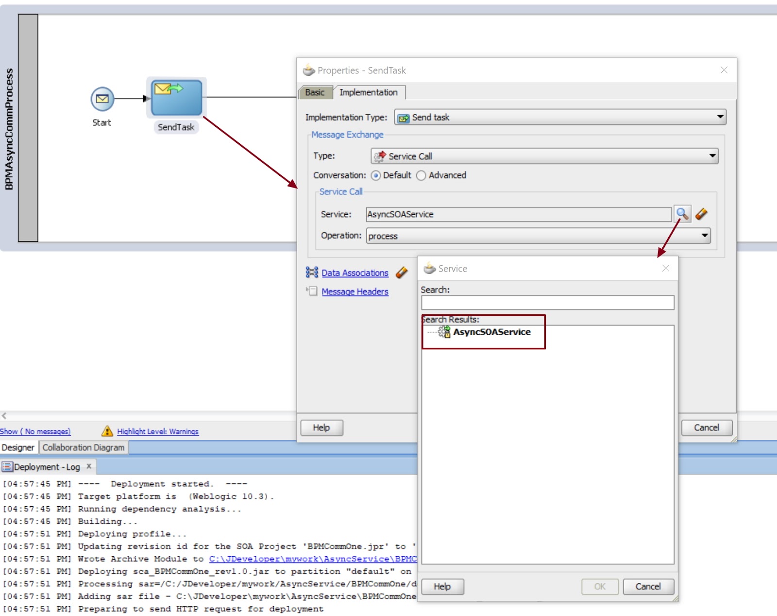 Send and Receive Task example in Oracle BPM