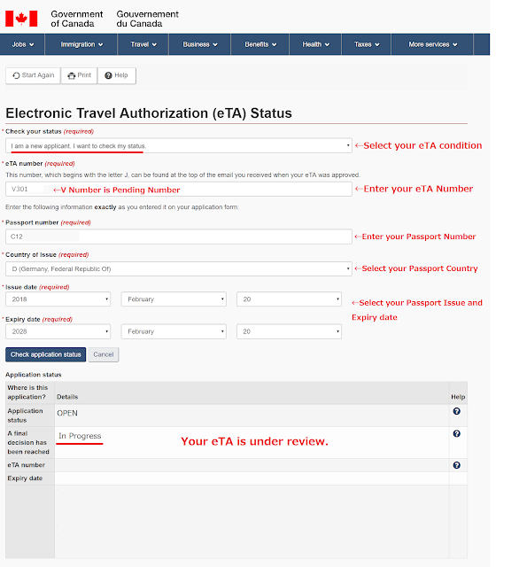 How can I check the status of my eTA application?