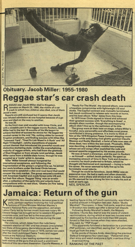 Super Reggae: JORNAL PUBLICADO NO DIA DA MORTE DE JACOB MILLER.