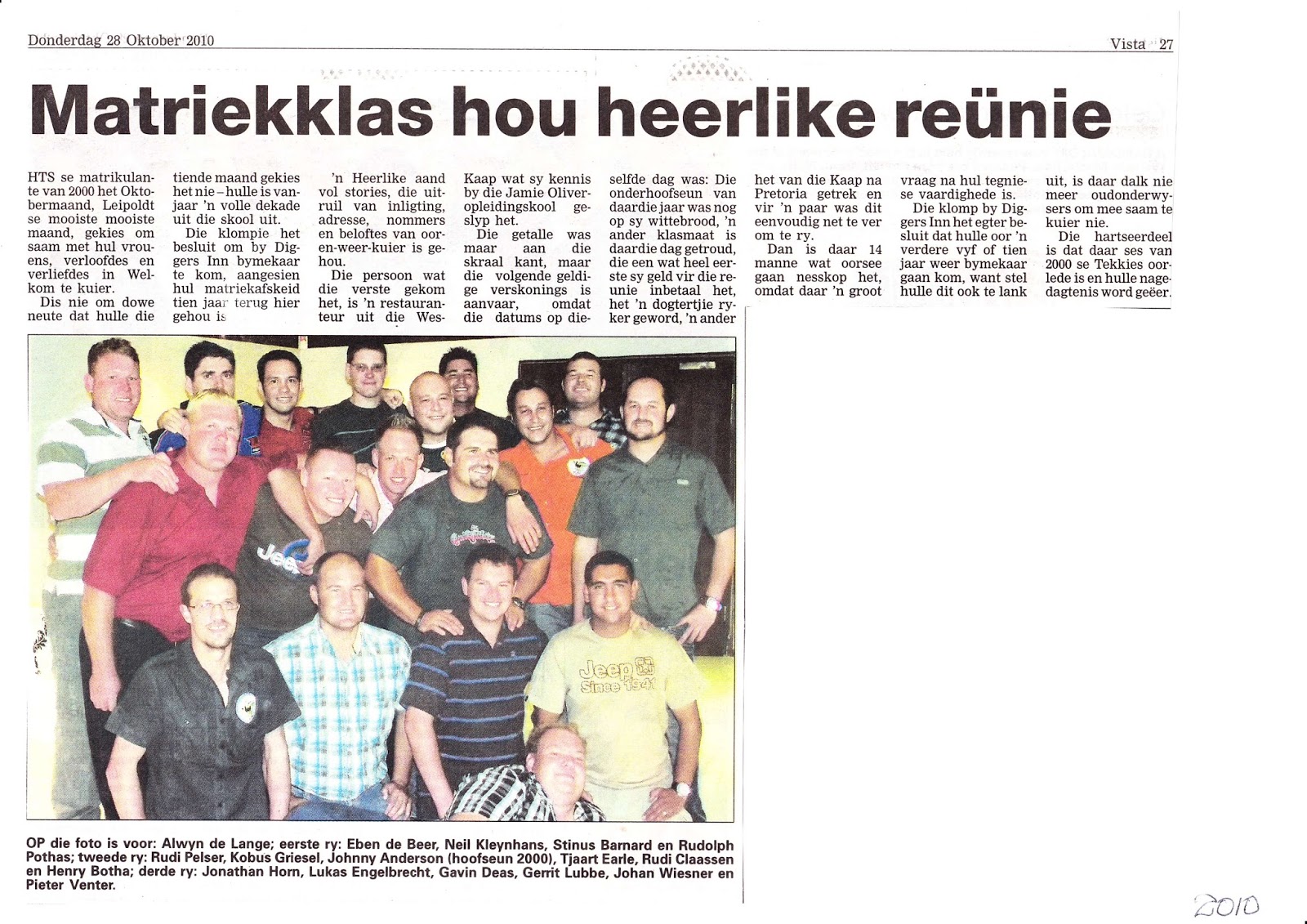 TEKKIE TONIC HTS WELKOM: Koerantberig 2010...